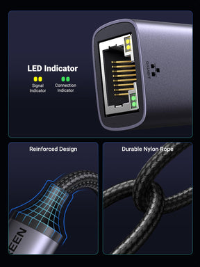 UGREEN USB to Ethernet Adapter USB 3.0 to 10 100 1000 Mbps Gigabit LAN ...