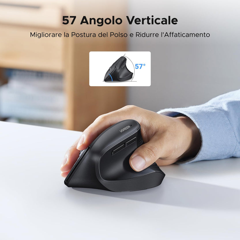 UGREEN Wireless Vertical Mouse 2.4G and Bluetooth 5.4, Ergonomic Silen ...