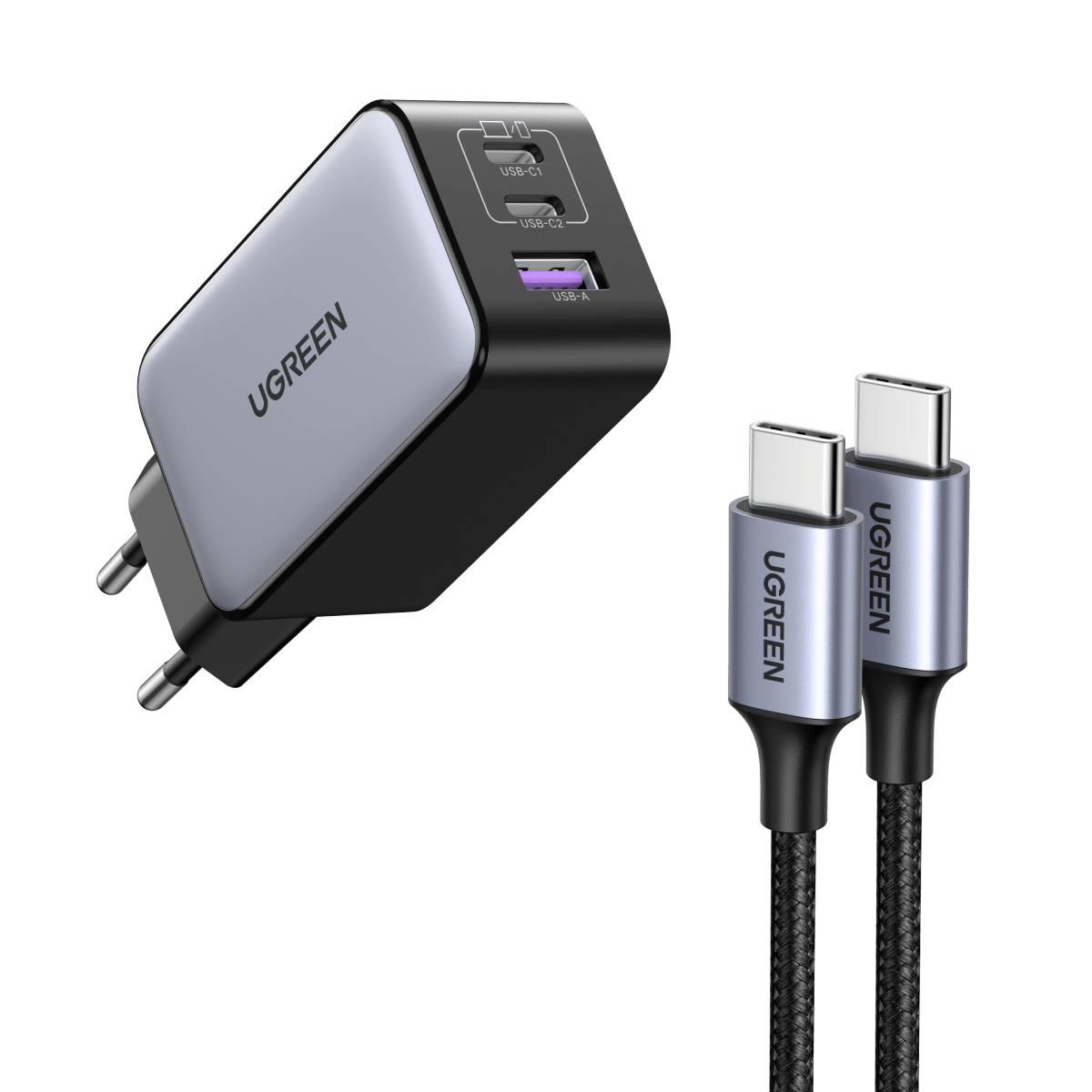 UGREEN Nexode 65W 3 Ports USB C GaN Charger + 1M 60W USB C Cable ...